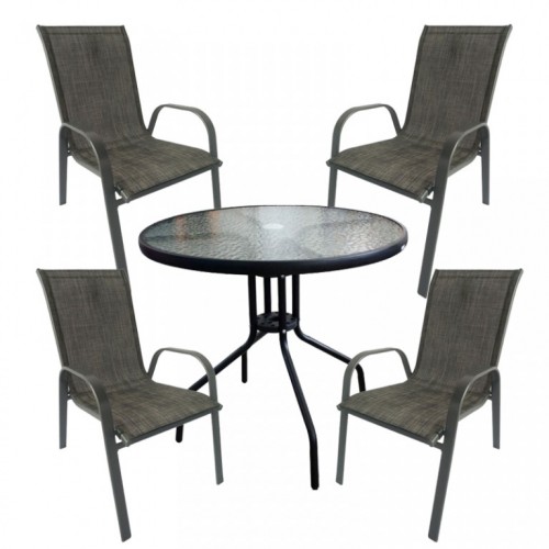Baštenski set sto Porto fi 80cm i 4 sive stolice