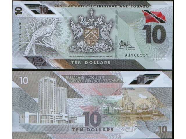 Trinidad and Tobago 10 Dollars 2021. UNC Polymer.