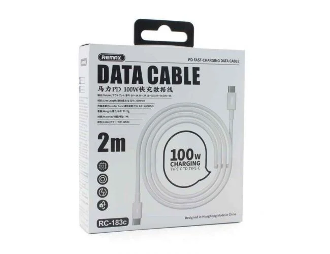 Remax (RC-183) kabl USB-C (muški) na USB-C (muški) 100W 2m beli