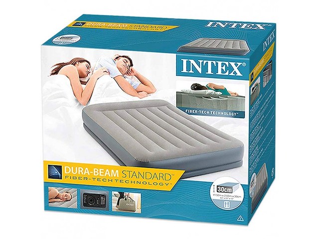 Intex 64118 Dura-Beam Mid-Rise Krevet Na Naduvavanje 152x203x30 cm Sa Električnom Pumpom i Uzglavljem