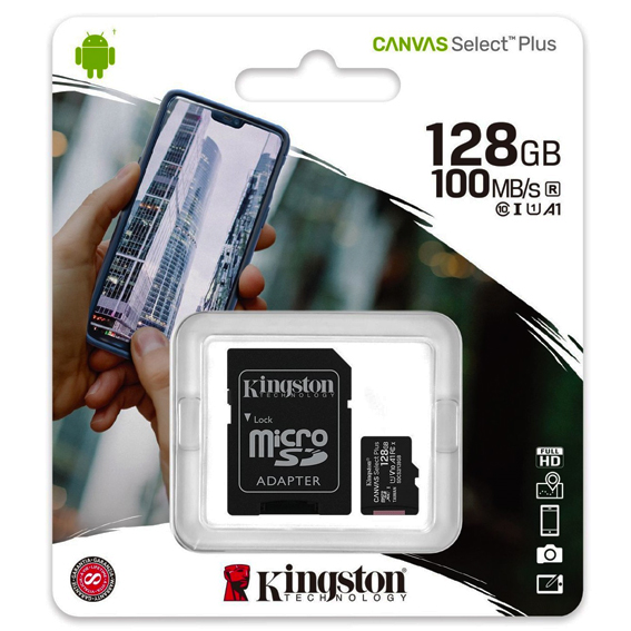 MicroSD Kingston (+ SD adapter) 128GB klasa 10