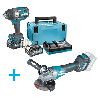 Makita XGT akcijski set - akumulatorski udarni odvijač 3/4" 1630Nm XGT 40V 2,5Ah + akumulatorska ugaona brusilica 125mm XGT 40V TW001GD201+GA029GZ