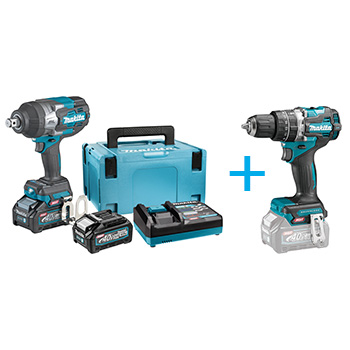 Makita XGT akcijski set - akumulatorski udarni odvijač 3/4" 1630Nm XGT 40V 4,0Ah + akumulatorska udarna bušilica-odvijač XGT 40V TW001GM201+HP002GZ