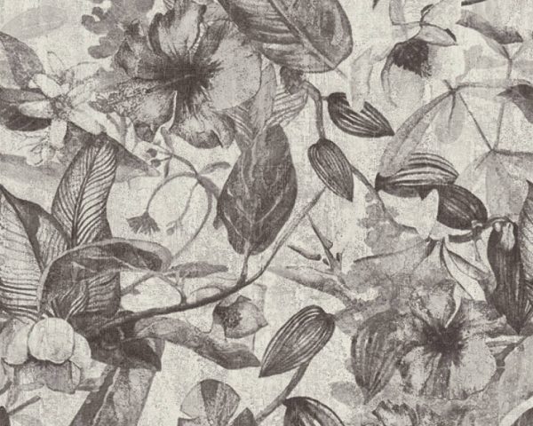 A.S. Création Wallpaper «Flowers, Black, Grey, White» 372163
