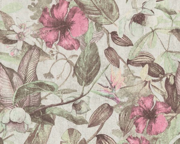 A.S. Création Wallpaper «Flowers, Brown, Cream, Green, Grey» 372164