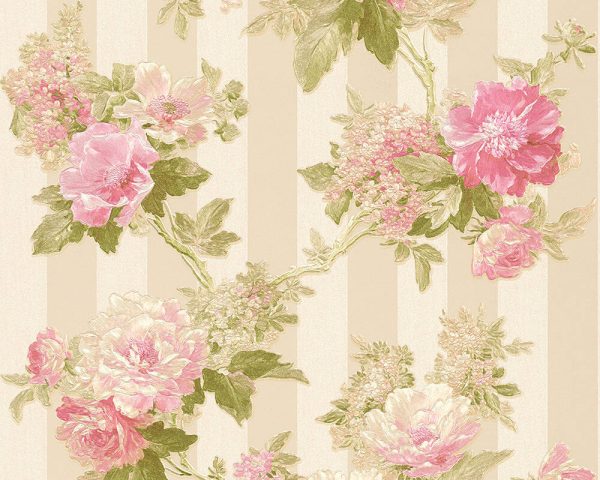 A.S. Création Wallpaper «Flowers, Cream, Green, Pink» 304464