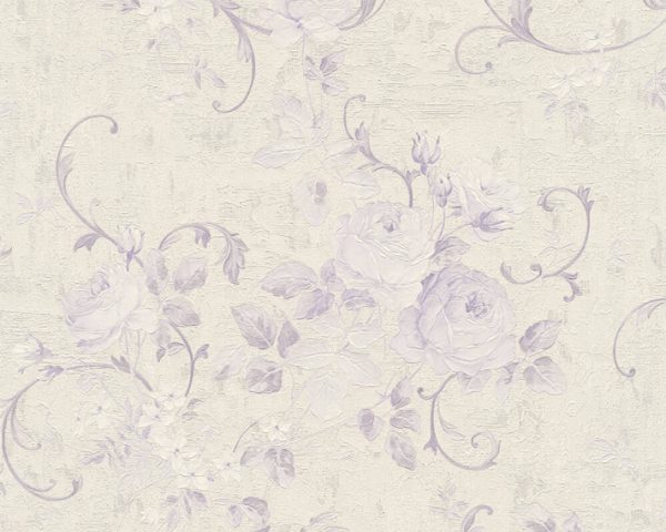 A.S. Création Wallpaper «Flowers, Cream, Metallic, Purple, Silver» 372245