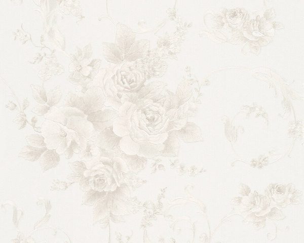 A.S. Création Wallpaper «Flowers, Grey, Metallic, White» 306472