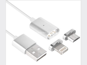 USB data kabal MAGNETNI 2in1 lightning/micro srebrni 1m-