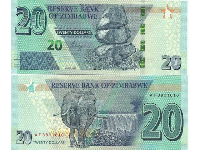 Zimbabwe 20 dollars 2020. UNC