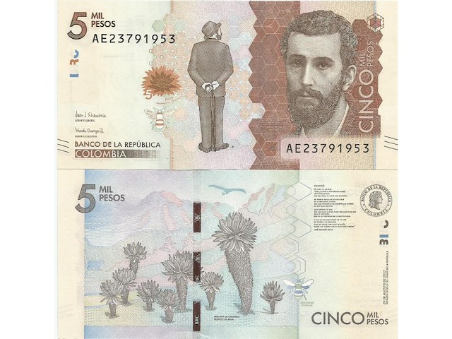 Colombia 5000 pesos 2016. UNC