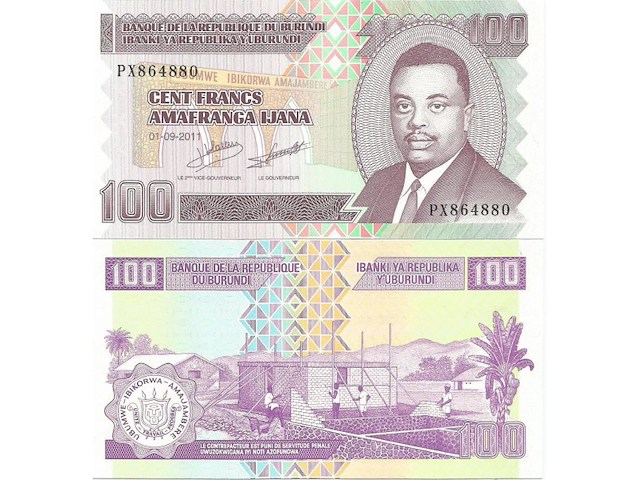 Burundi 100 francs 2011. UNC