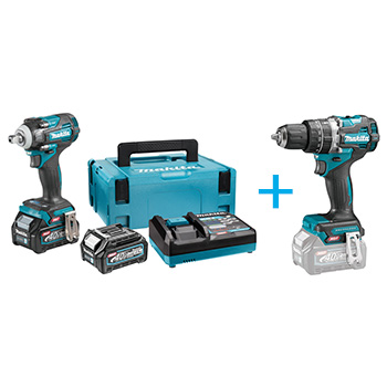 Makita XGT akcijski set - akumulatorski udarni odvijač 1/2" 630Nm XGT 40V 2,5Ah + akumulatorska udarna bušilica-odvijač XGT 40V TW005GD201+HP002GZ