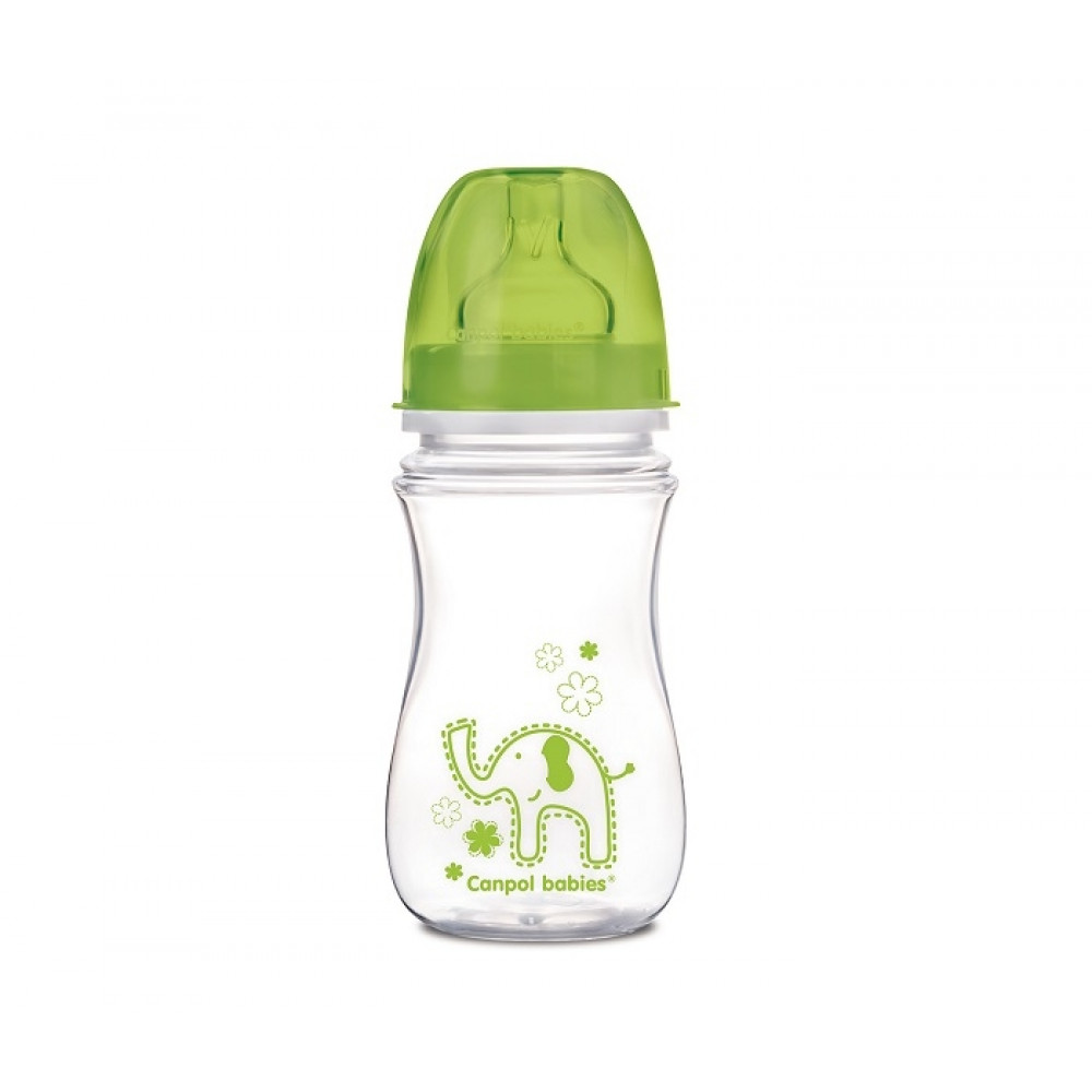 CANPOL BABIES flašica široki vrat,antikolik easy start colorful animals 240ML zelena 35/206