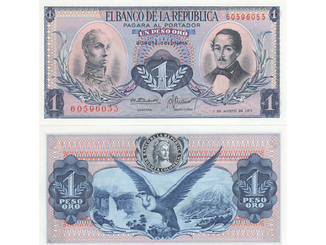 COLOMBIA Kolumbija 1 Peso 1973 UNC, P-404