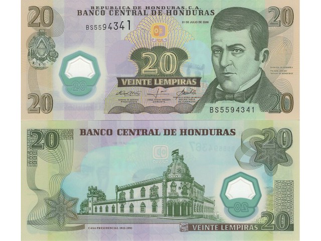 HONDURAS 20 Lempira 2008 UNC, P-95 Polymer