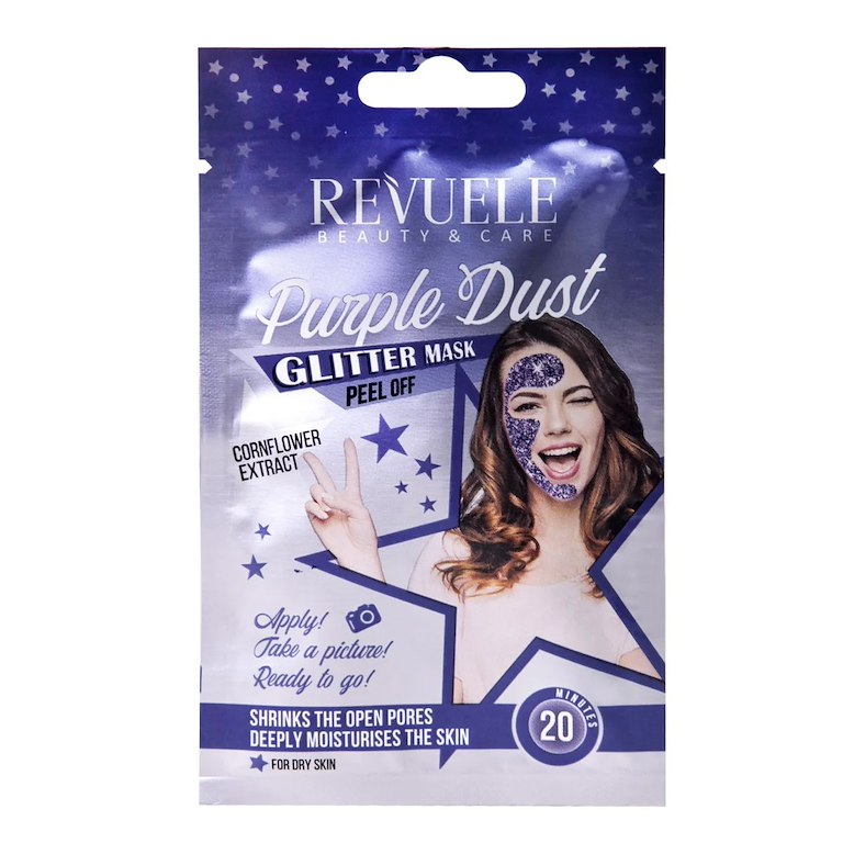 Peel-off gliter maska za hidrataciju kože lica REVUELE Sachets Purple Dust 15ml