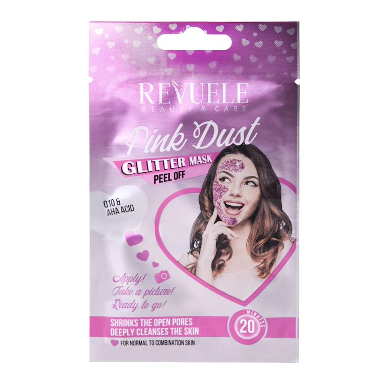 Peel-off gliter maska za regeneraciju kože lica REVUELE Sachets Pink Dust 15ml