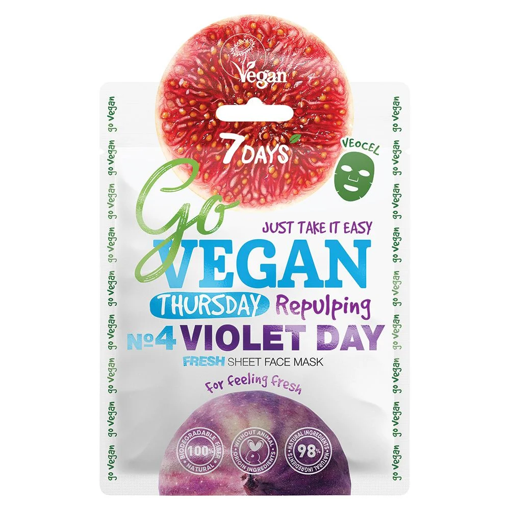 Kineska sheet maska za osvežavanje kože lica 7DAYS Go Vegan Violet Day 25g