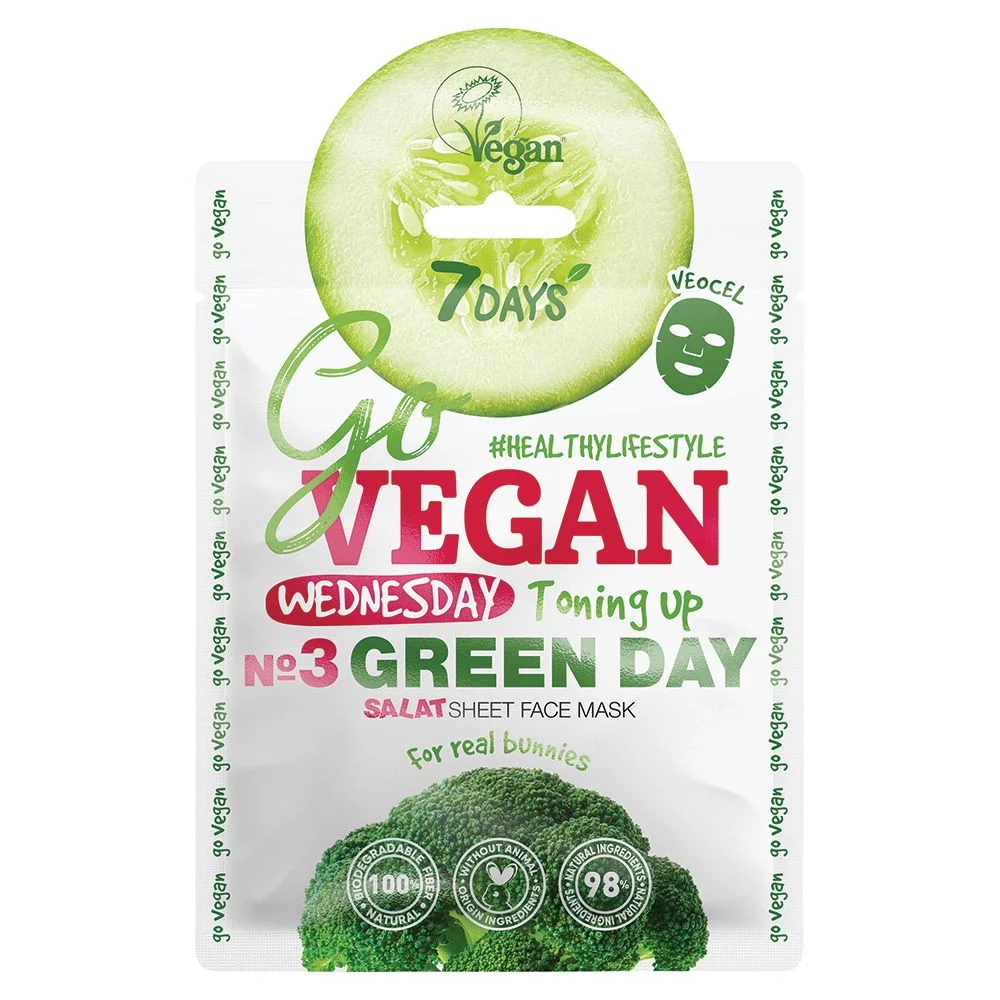 Kineska sheet maska za toniranje kože lica 7DAYS Go Vegan Green Day 25g