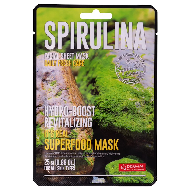 Korejska sheet maska za zatezanje kože lica DERMAL Superfood Spirulina 25g