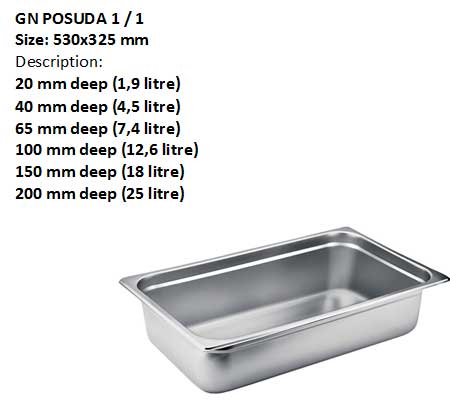 GN POSUDA 1/1-100 INOX 530x325mm