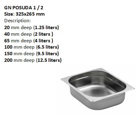 GN POSUDA 1/2-20 INOX TACNA 325x265mm