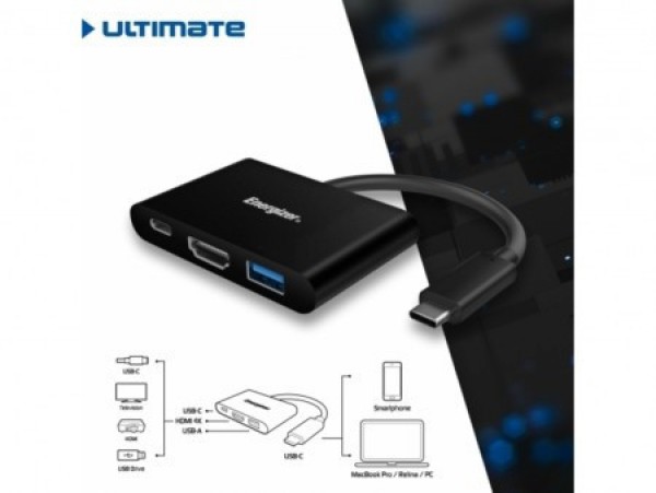 ENERGIZER hub Ultimate/USB-C/USB+USB-C+HDMI/crna