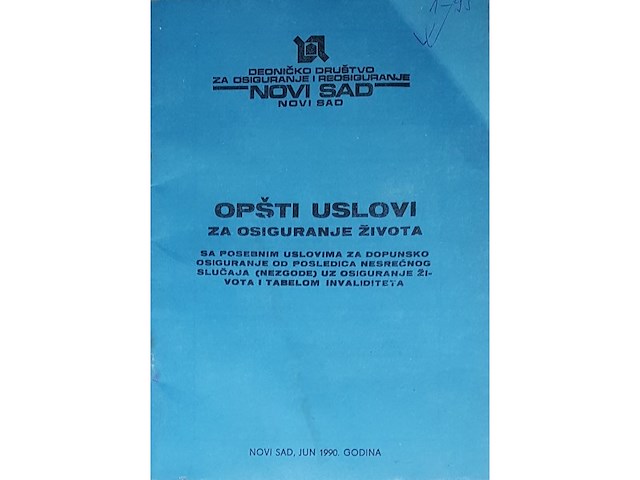 Opšti Uslovi Za Osiguranje Života `DDOR` Jugoslavija