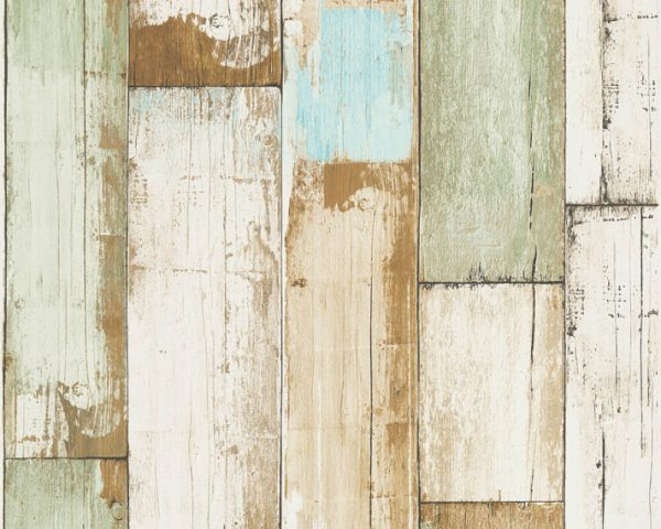 A.S. Création Wallpaper «Wood, Cottage, 3D, Beige, Blue, Brown, Cream» 368942