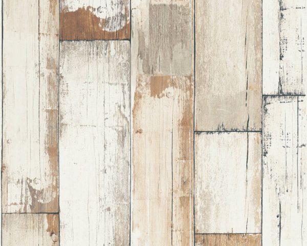A.S. Création Wallpaper «Wood, Cottage, Black, Brown, Cream, White» 368941