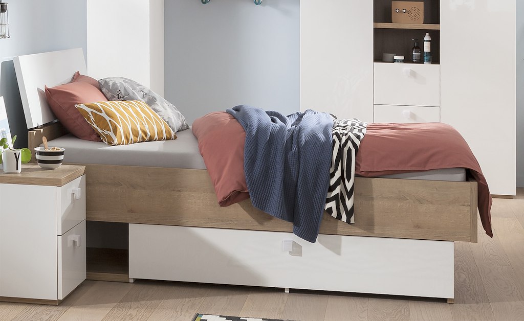 Globo krevet + 1 fioka bez podnice 127,50x212,50x90cm natur/bela