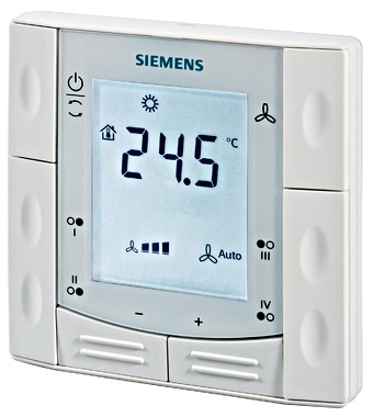 Sobni termostat za ugradnju sa KNKS komunikacijom
2-/4 ventilator spiralne jedinice ili direktni isparivači, sa KNX preklopnim grupama, četiri tastera za uključivanje svetla i roletni.