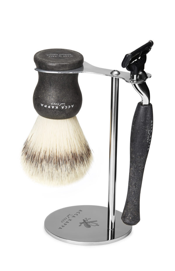 Acca Kappa Shaving Set With Stand Synthetic Fibres Brush – “Mach 3” Razor – Black – Set četka za brijanje od sintetičkih vlakana i Mach 3