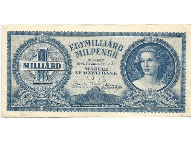 Madjarska 1 milliard milpengo 1946.