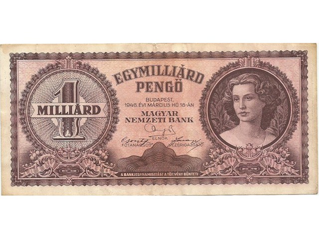 Madjarska 1 milliard pengo 1946.