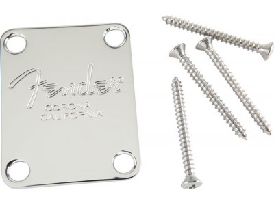 Fender PRIBOR Neck Plate. American Series Basses. Fender Corona Stamp. 4 Bolt. Chrome