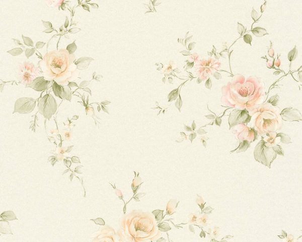 A.S. Création Wallpaper «Flowers, Cream, Green, Orange, Pink» 372307