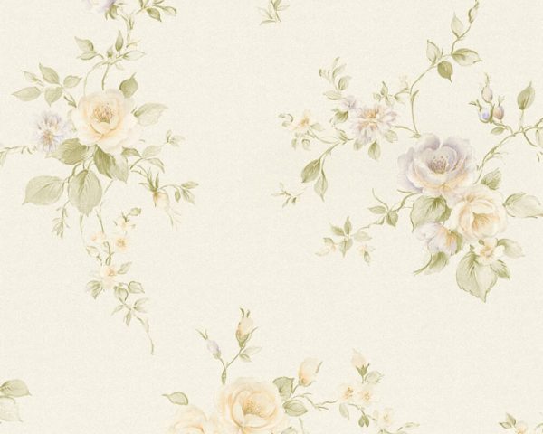 A.S. Création Wallpaper «Flowers, Cream, Green, Orange, Purple» 372345