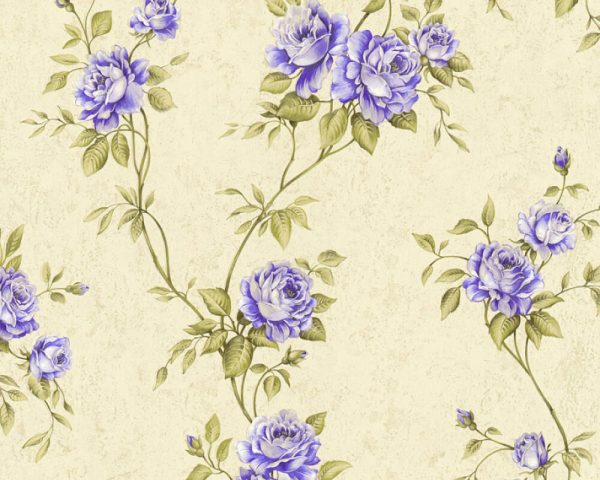 A.S. Création Wallpaper «Flowers, Cream, Green, Purple» 372265