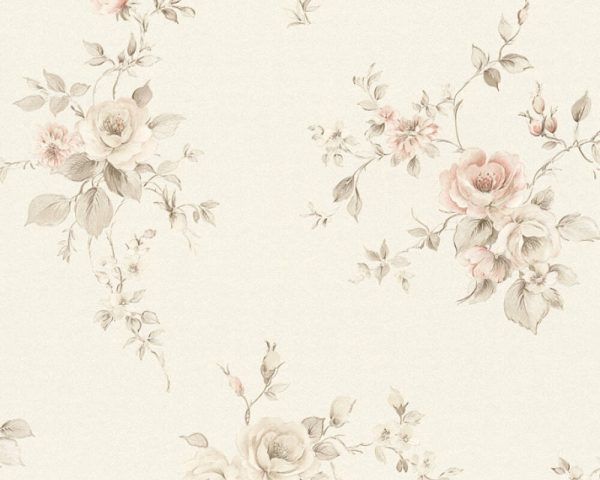 A.S. Création Wallpaper «Flowers, Cream, Grey, Red» 372314