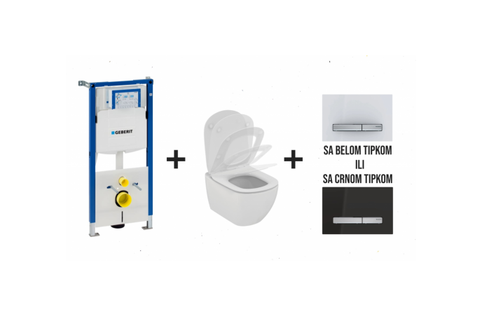 Set Geberit - 4u1 - Duofix ugradbeni vodokotlić+Sigma 50 tipka +konzolna wc šolja Tesi Aqua Blade sa poklopcem+set za montažu