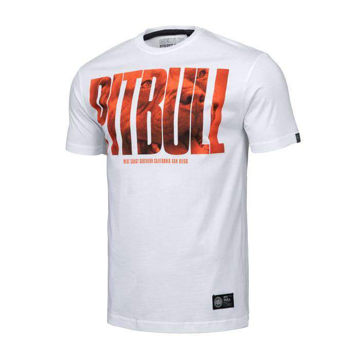 PIT BULL WEST COAST ORANGE DOG T-SHIRT WHITE