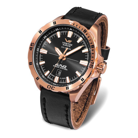 Muški vostok europe almaz automatik roze zlatni sportski ručni sat sa crnim kožnim kaišem ( nh35a/320b259 )
