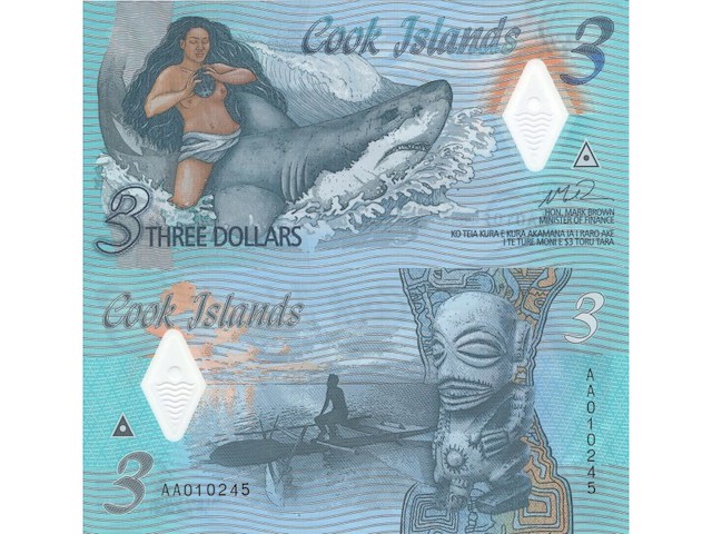 COOK ISLANDS 3 Dollars 2021 UNC, Polymer