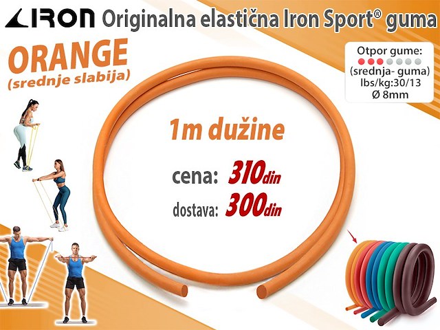 Elastična guma orange 1m (srednja slabija) fi 8mm