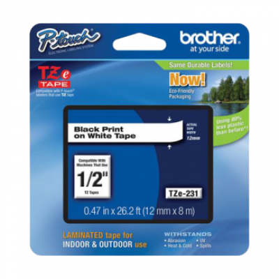 Brother trake 12mmx8m black/white TZe-231