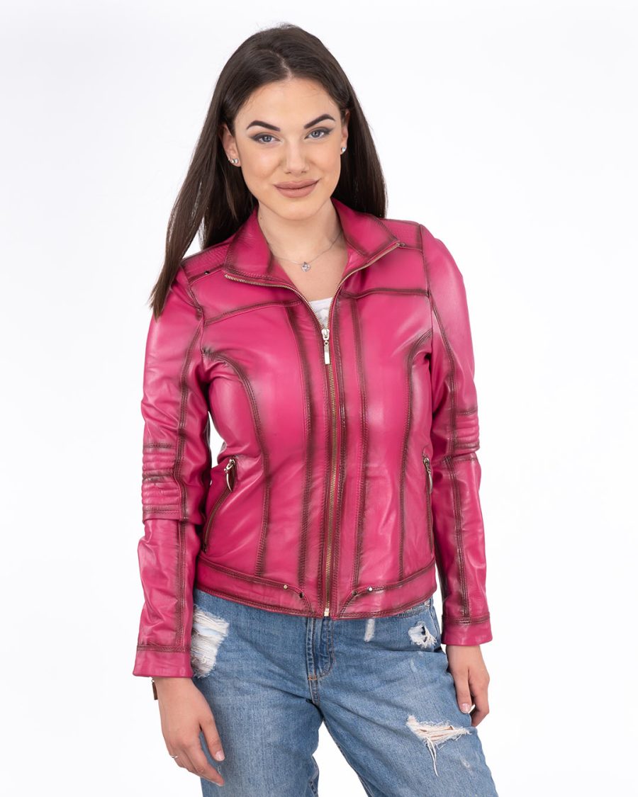Ženska kožna jakna – Monica – Roze melirana