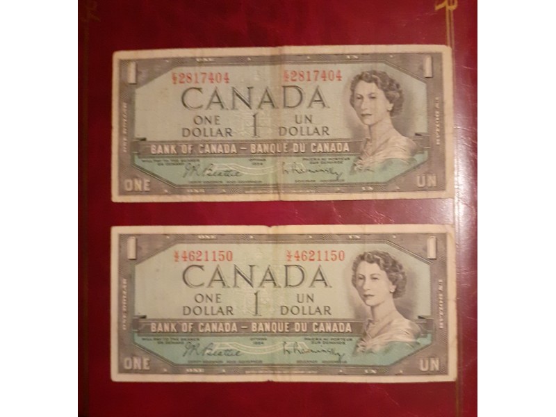 2x 1 dollar canada otawa 1954