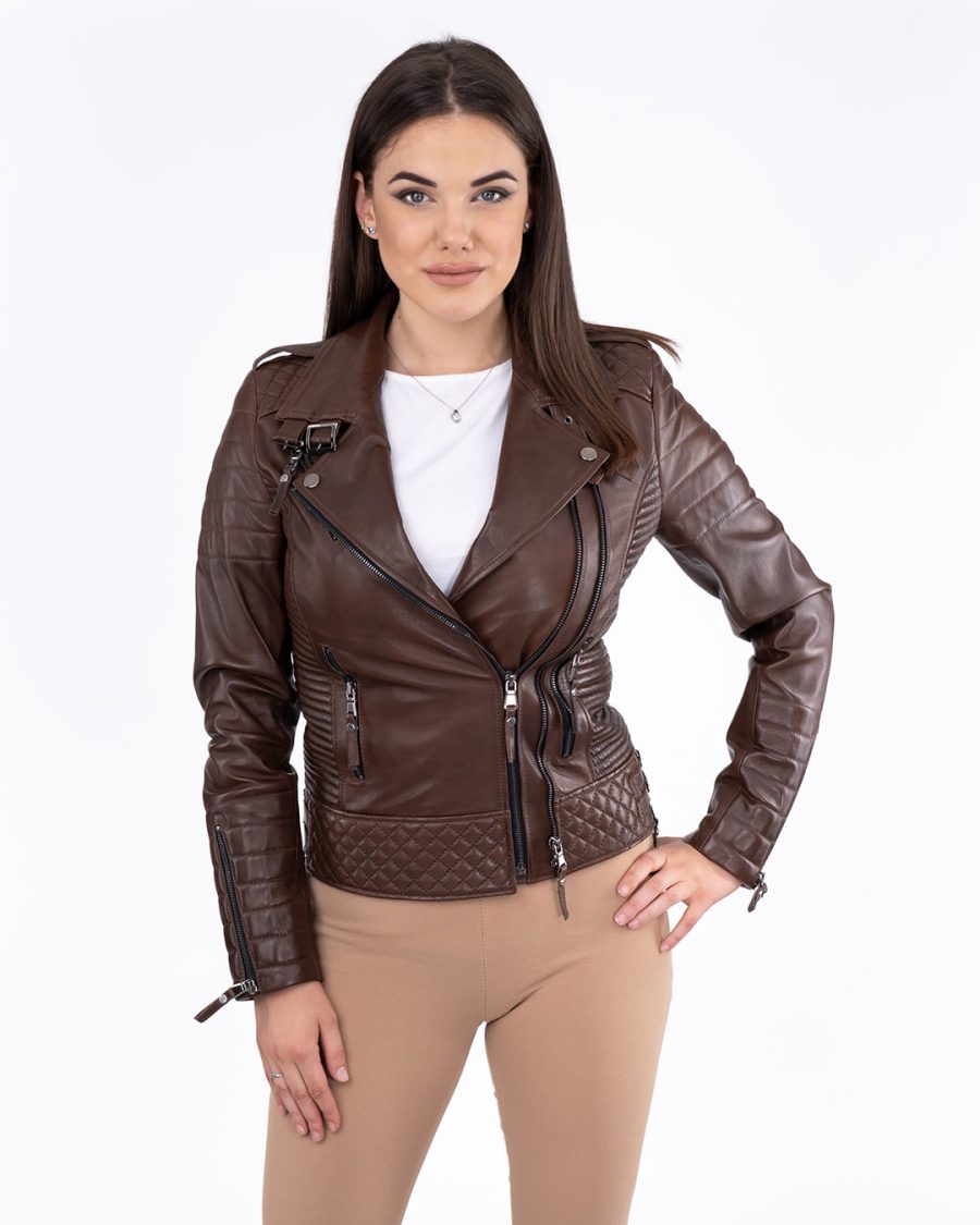 Ženska kožna jakna – Brigitte – Krispi – Tamno braon